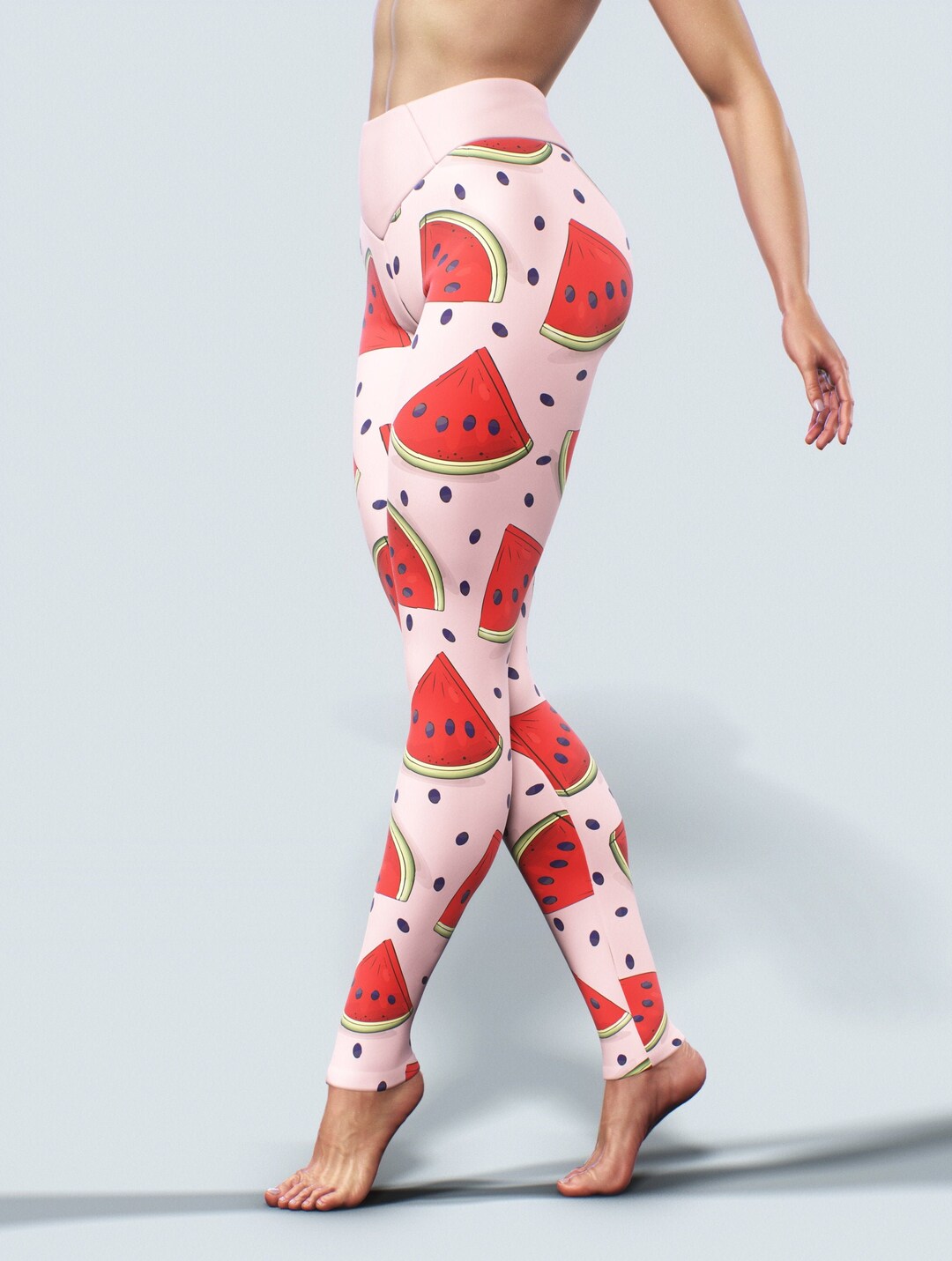 Watermelon Summer Leggings | Pink Fresh Printed Yoga Pants Compression ...
