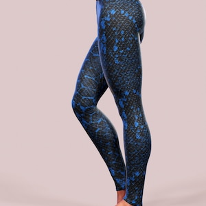 Snake Skin Blue Leggings Animal Pattern Boa Python Print Yoga Pants ...