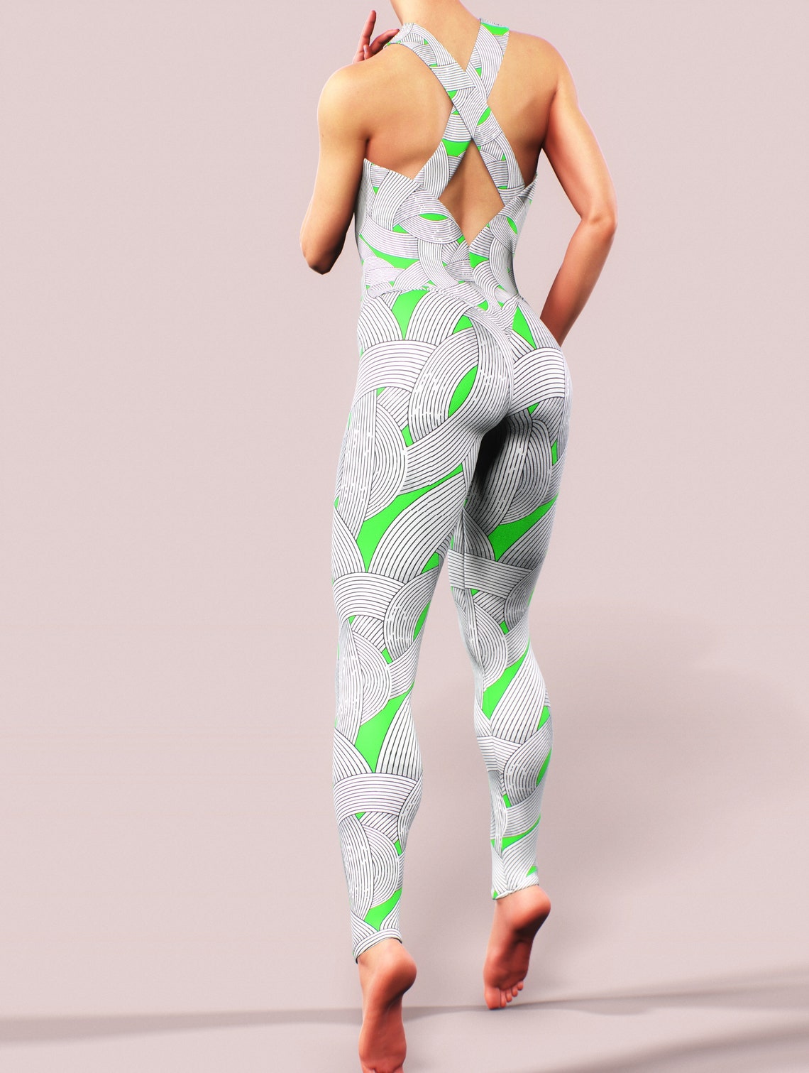 Geometric Neon Motifs Catsuit White Fitness Full Body Workout | Etsy