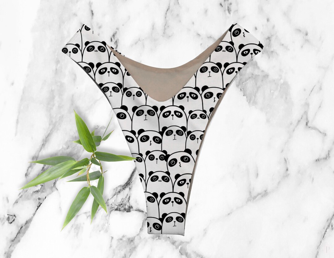 Cute Panda Bikini Bottoms Beachwear Thong Seamless High Cut Women ...