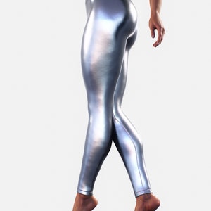 Silver Shiny Leggings Wet Look Metallic Pants Women Streetwear Liquid ...
