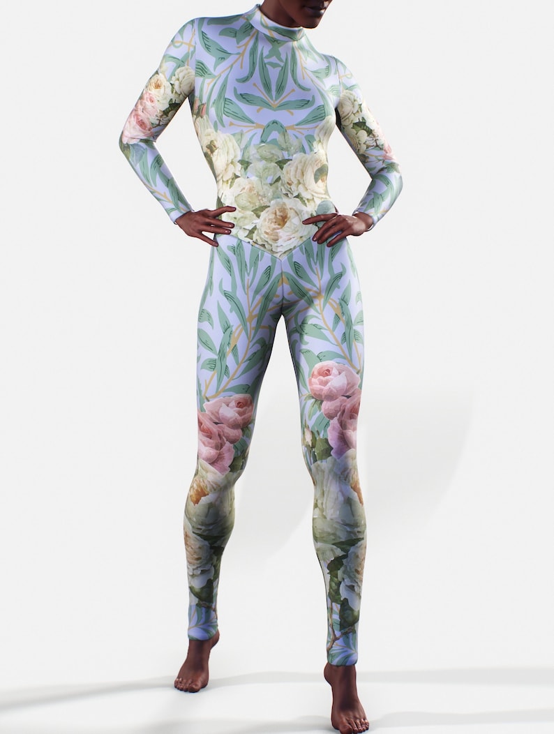 Romantic English Roses Suit | Vintage Tender Floral Bodysuit Women One ...