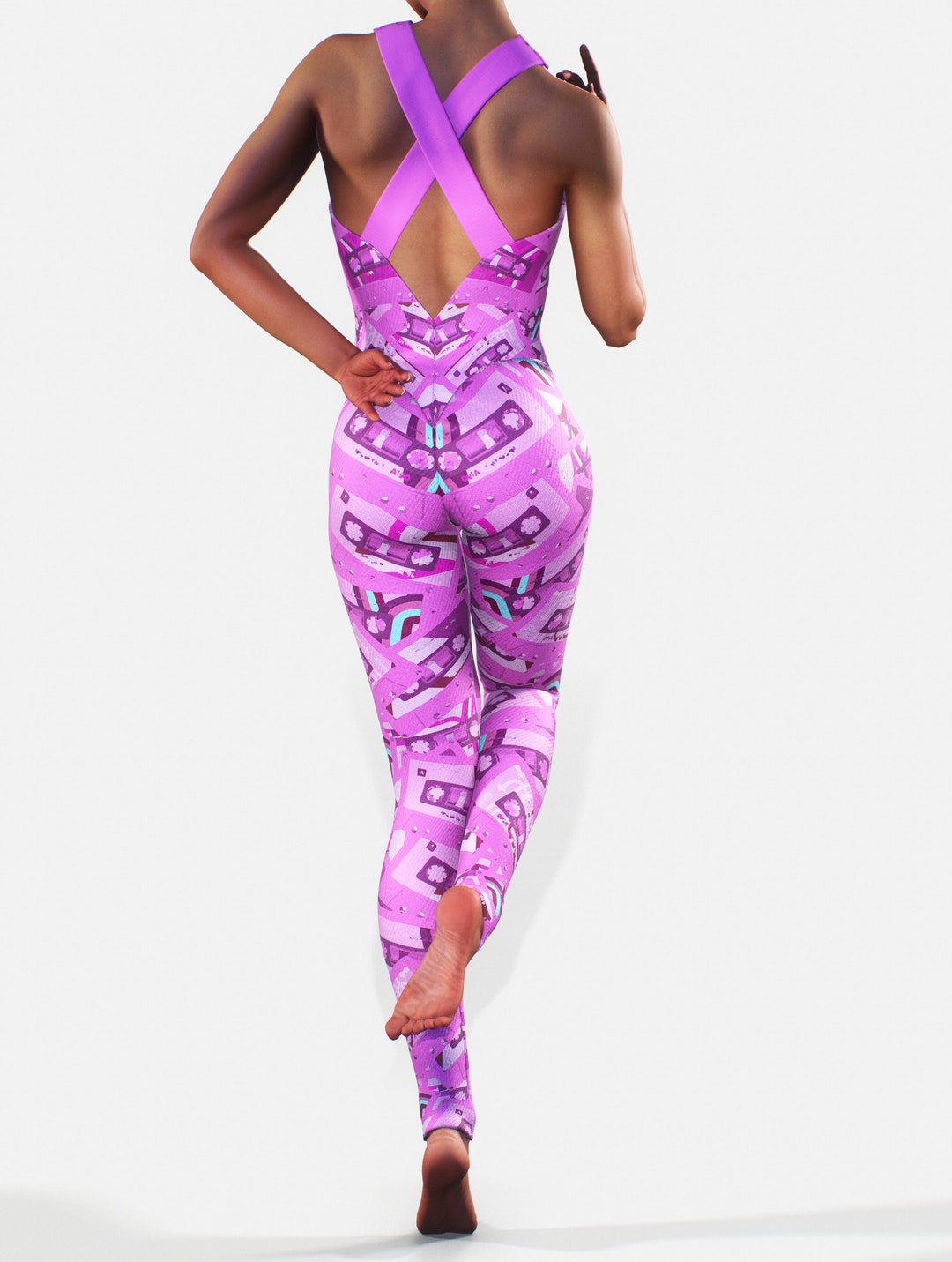 80s Cassette Bodysuit | Barbie Pink Printed Playsuit Old School Music ...