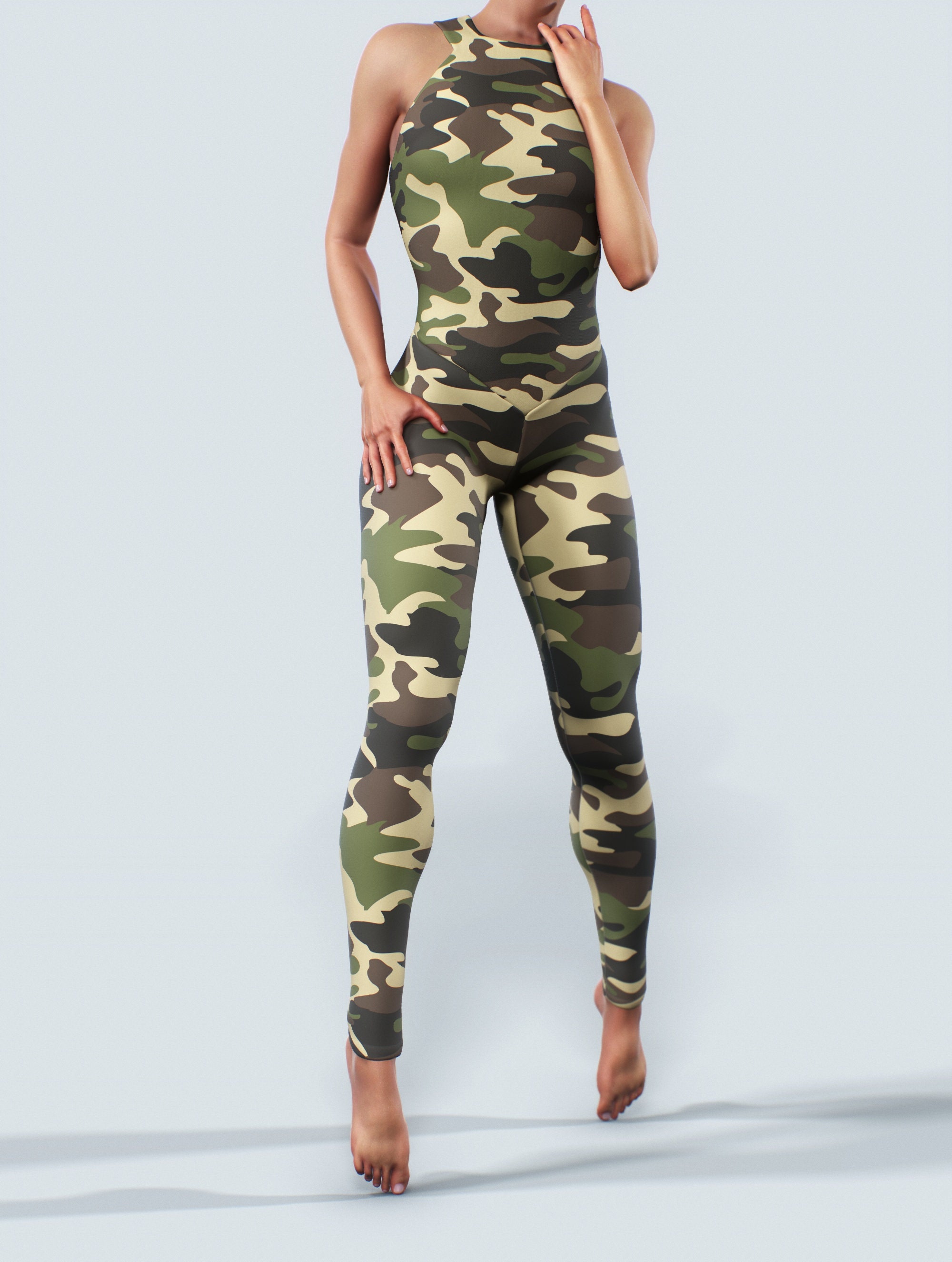 Camo Sports Bodysuit | Military Green Overall Unitard Camouflage ...