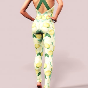 Citrus Pattern Catsuit Workout Bodysuit Gym Jumpsuit Fitness Lemon ...