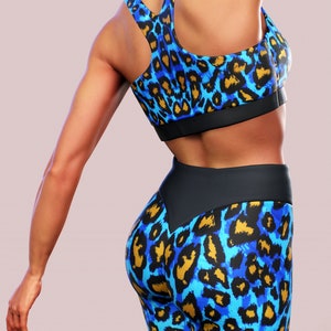 Leopard Double Facedsports Bra Animal Blue Print Yellow Cat Pattern ...