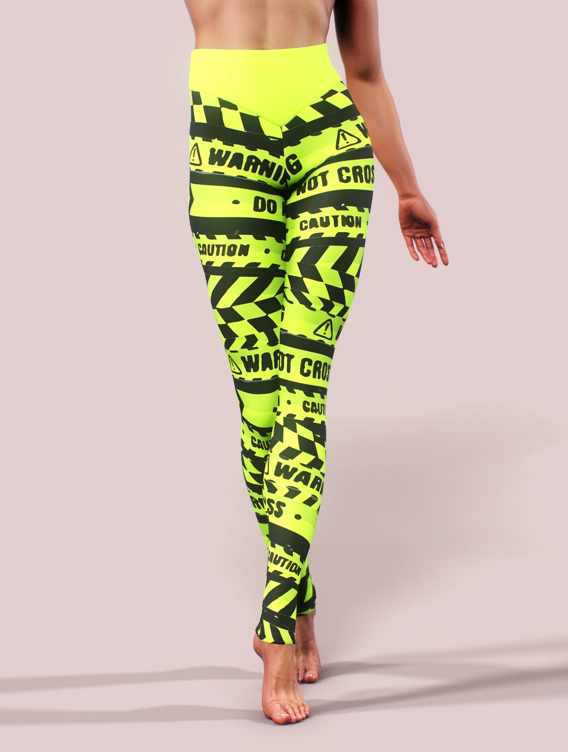 Caution Signs Leggings Warning Workout Clothing Neon Green | Etsy