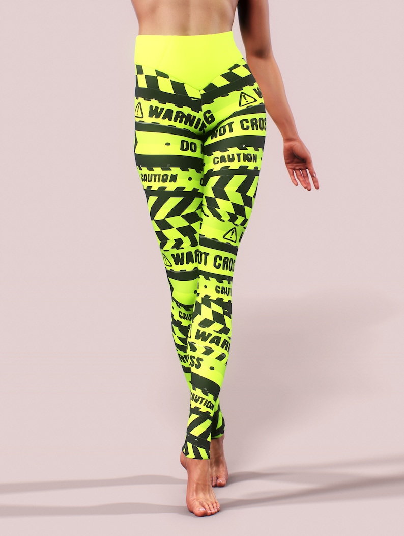 Caution Signs Leggings Warning Workout Clothing Neon Green - Etsy Singapore