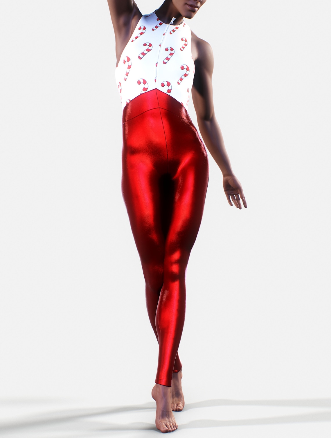 Candy Cane Bodysuit Red Metallic Women Unitard Winter | Etsy