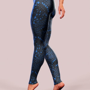 Snake Skin Blue Leggings Animal Pattern Boa Python Print Yoga Pants ...