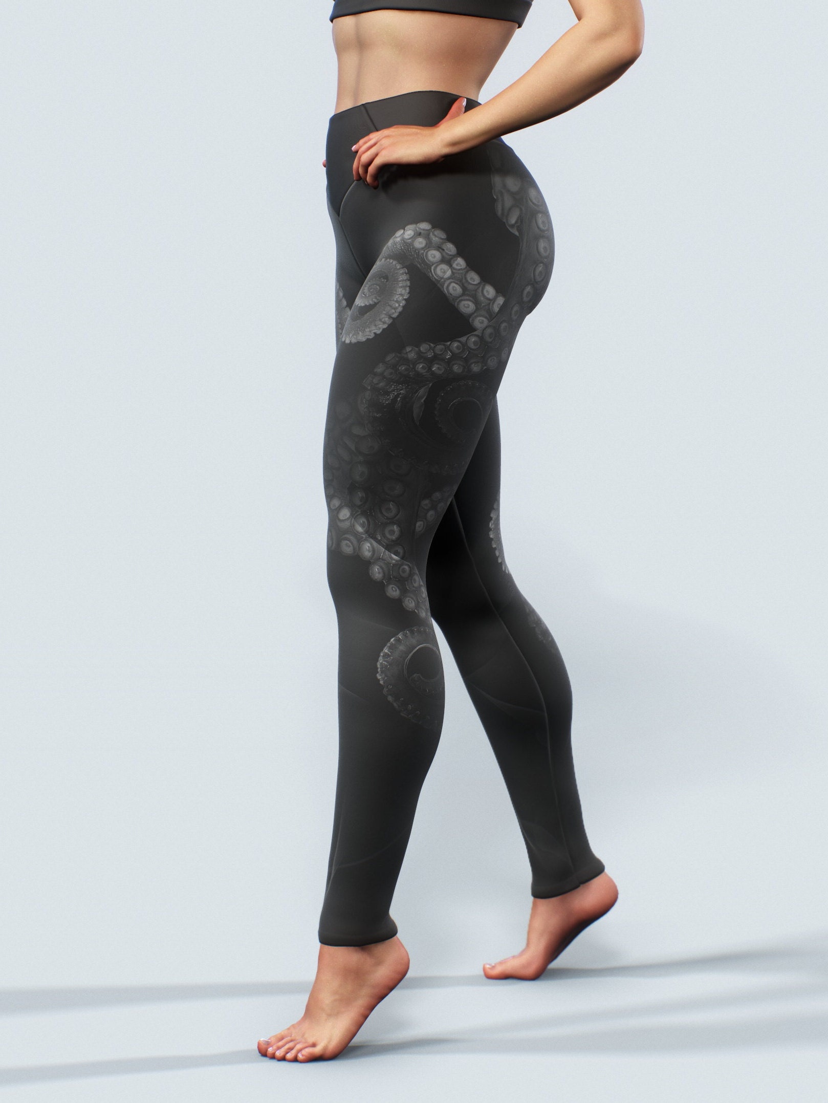 Black & White Octopus Yoga Pants Activewear Women Leggings | Etsy