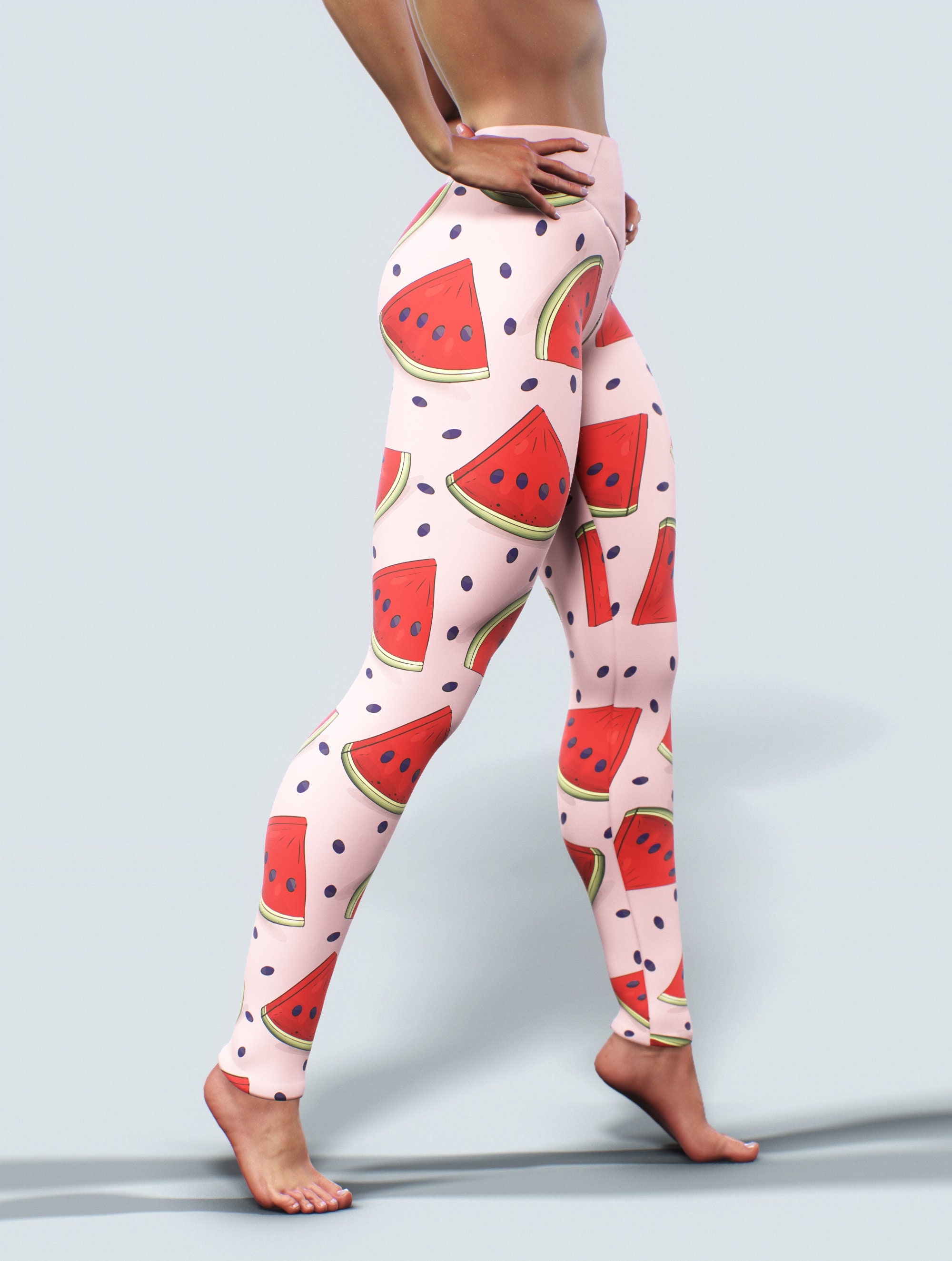 Watermelon Summer Leggings Pink Fresh Printed Yoga Pants - Etsy