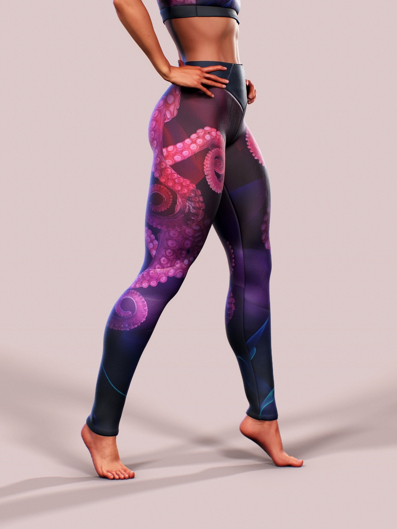 Octopus Leggings Purple Sea Shaping Yoga Pants Body Sculpting | Etsy