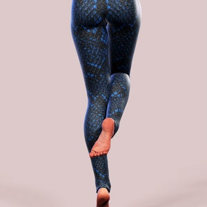 Snake Skin Blue Leggings Animal Pattern Boa Python Print Yoga Pants ...
