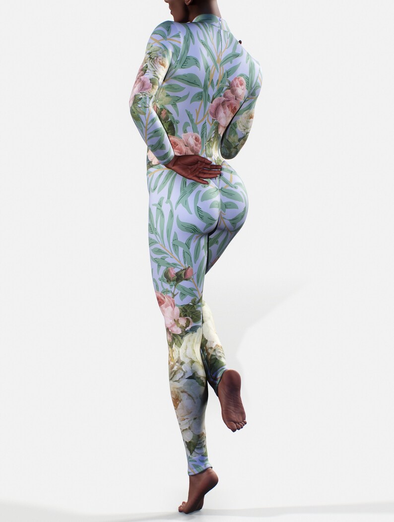Romantic English Roses Suit | Vintage Tender Floral Bodysuit Women One ...