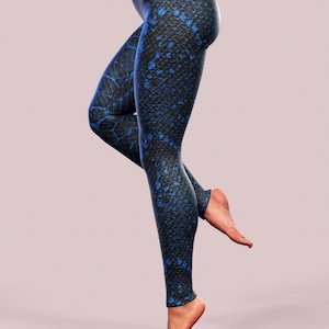 Snake Skin Blue Leggings Animal Pattern Boa Python Print Yoga Pants ...