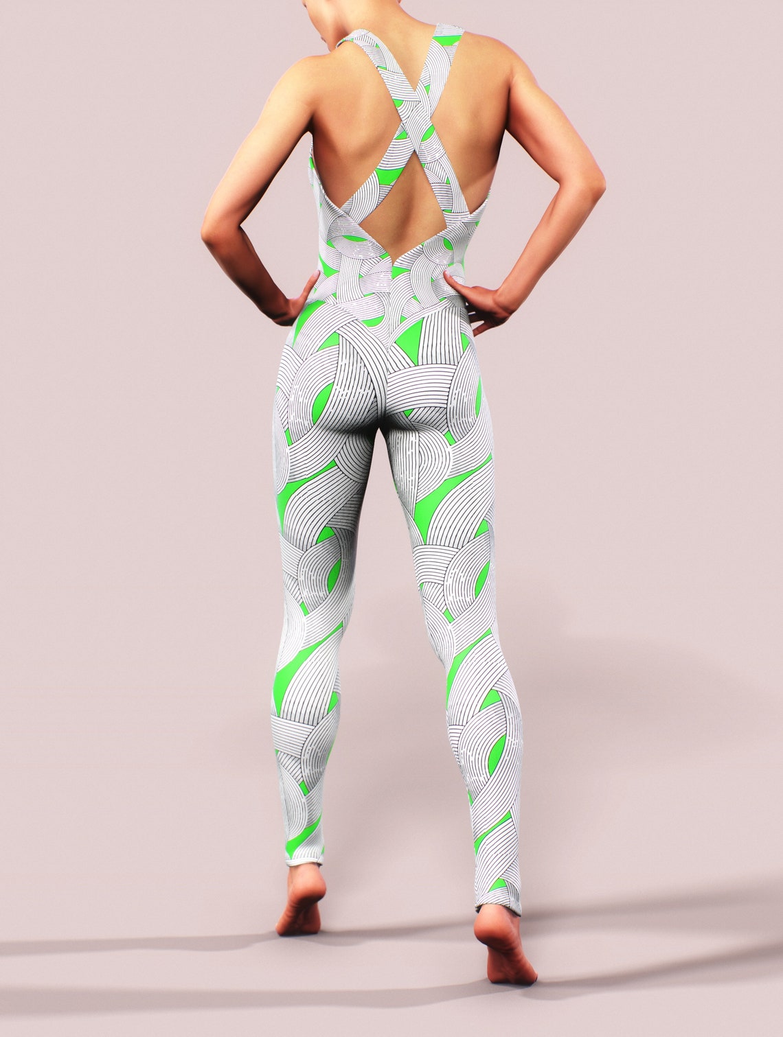 Geometric Neon Motifs Catsuit White Fitness Full Body Workout | Etsy