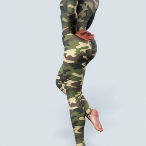 Camo Full Bodysuit | Long-sleeves Military Unitard Sports Zipper ...