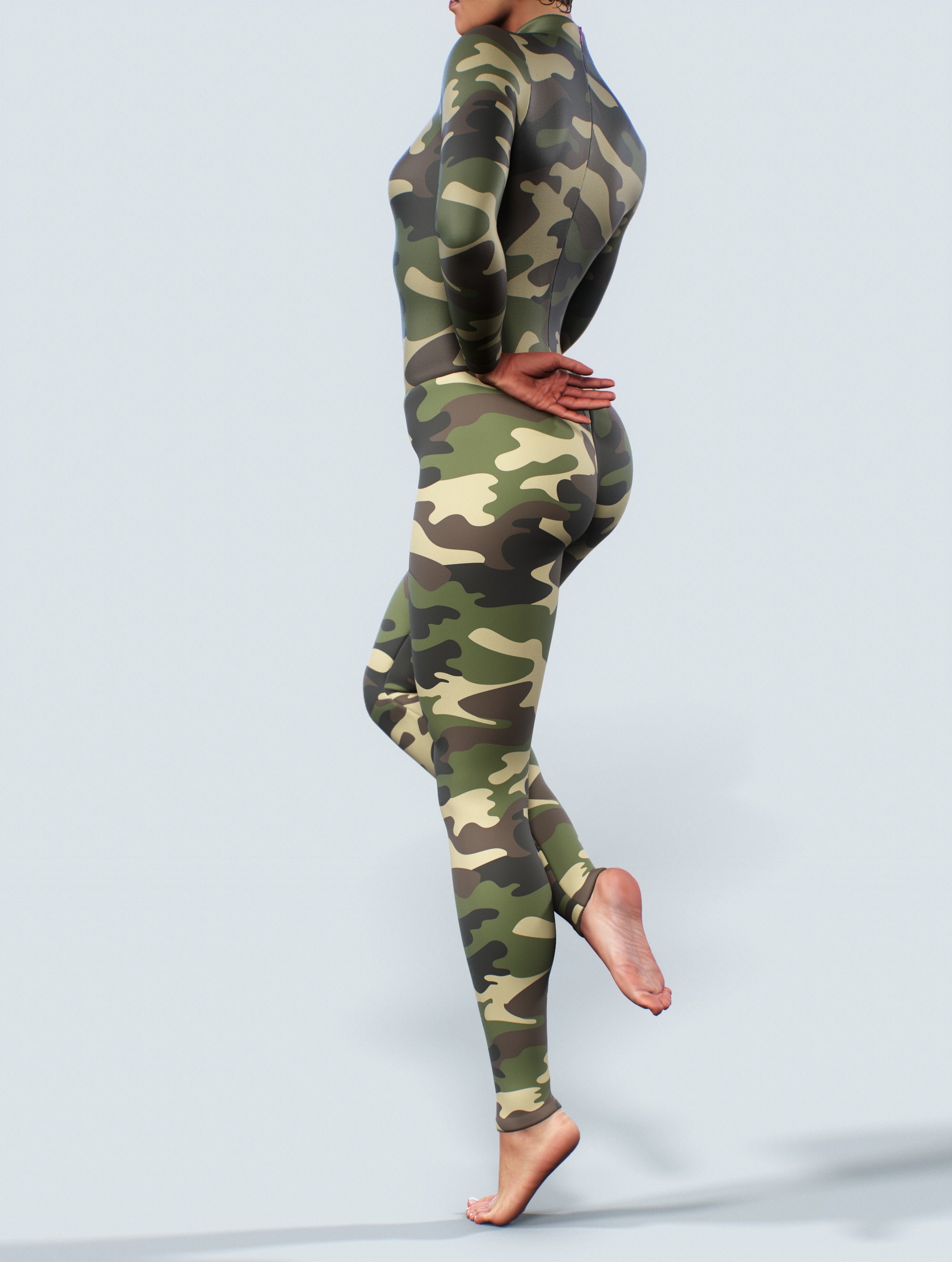 Camo Full Bodysuit | Long-sleeves Military Unitard Sports Zipper ...