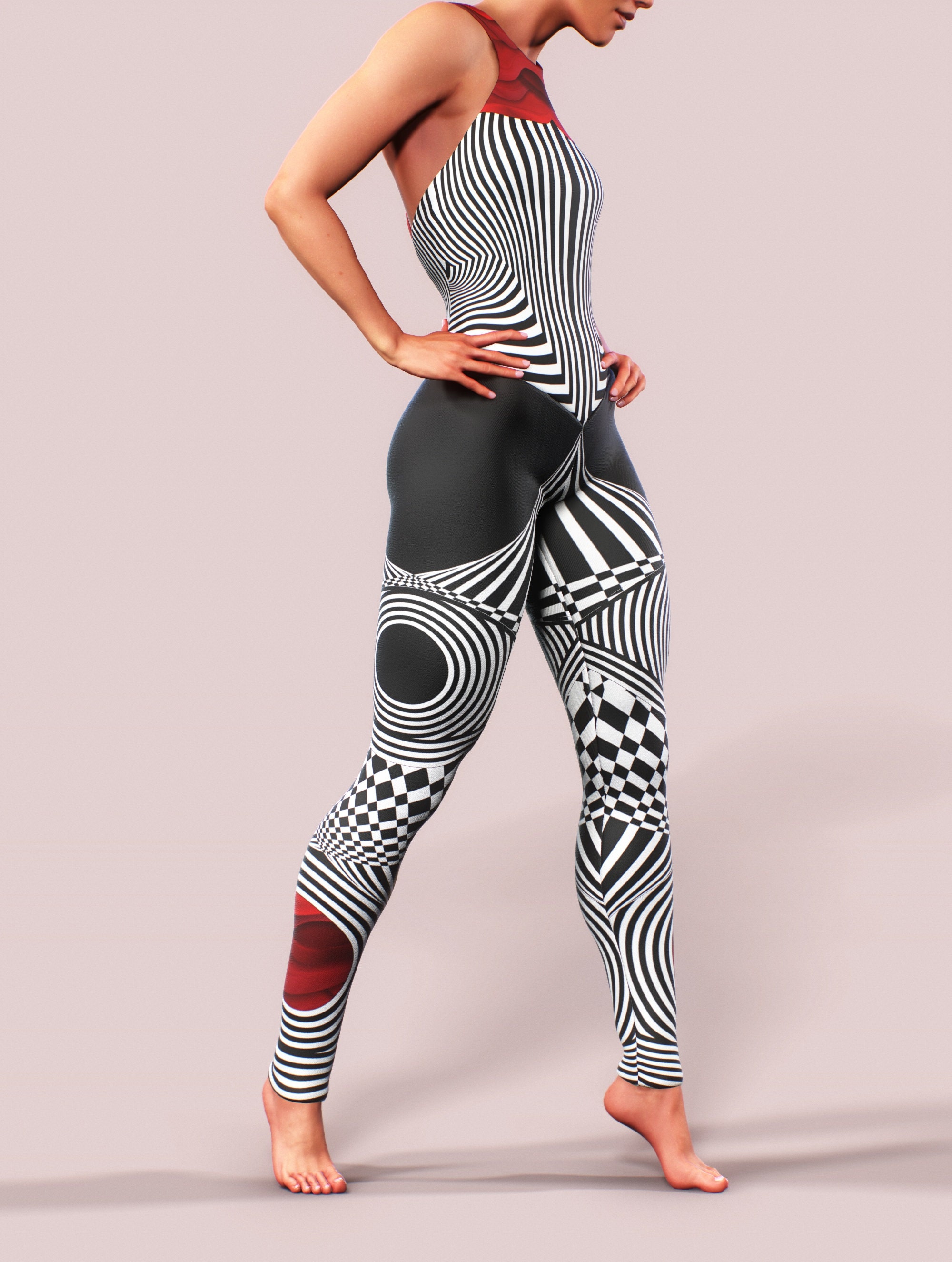 Op Art Clothing Optical Illusion Bodysuit Exercise Jumpsuit - Etsy