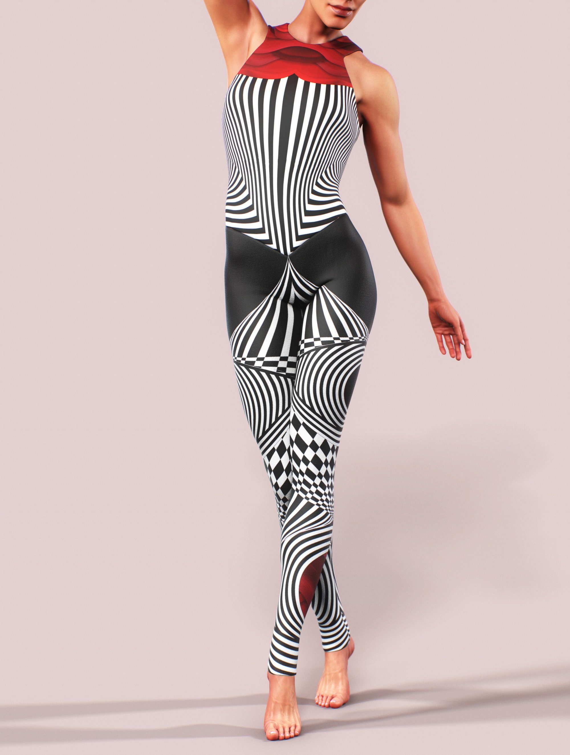 Op Art Clothing Optical Illusion Bodysuit Exercise Jumpsuit - Etsy ...