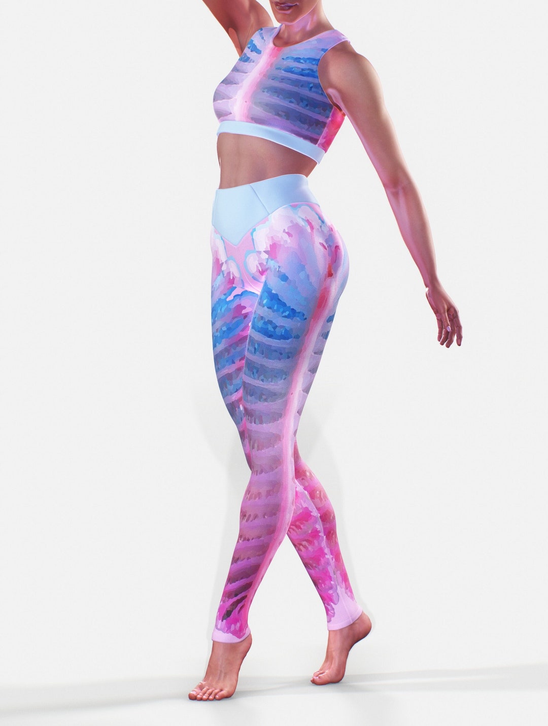 Marine Collection Sports Bra | Pink Blue Gym Women Printed Crop Top ...