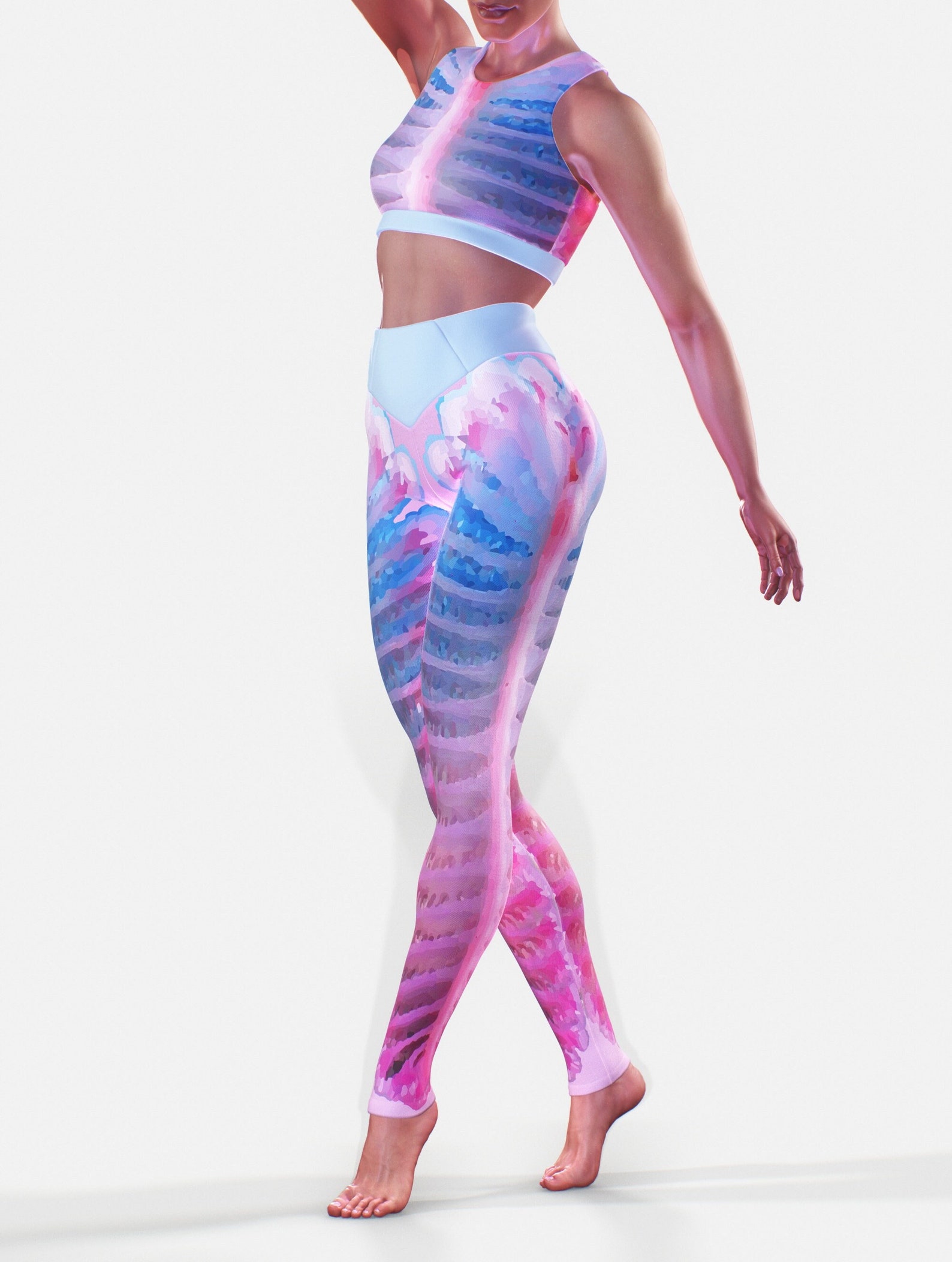 Marine Collection Sports Bra | Pink Blue Gym Women Printed Crop Top ...