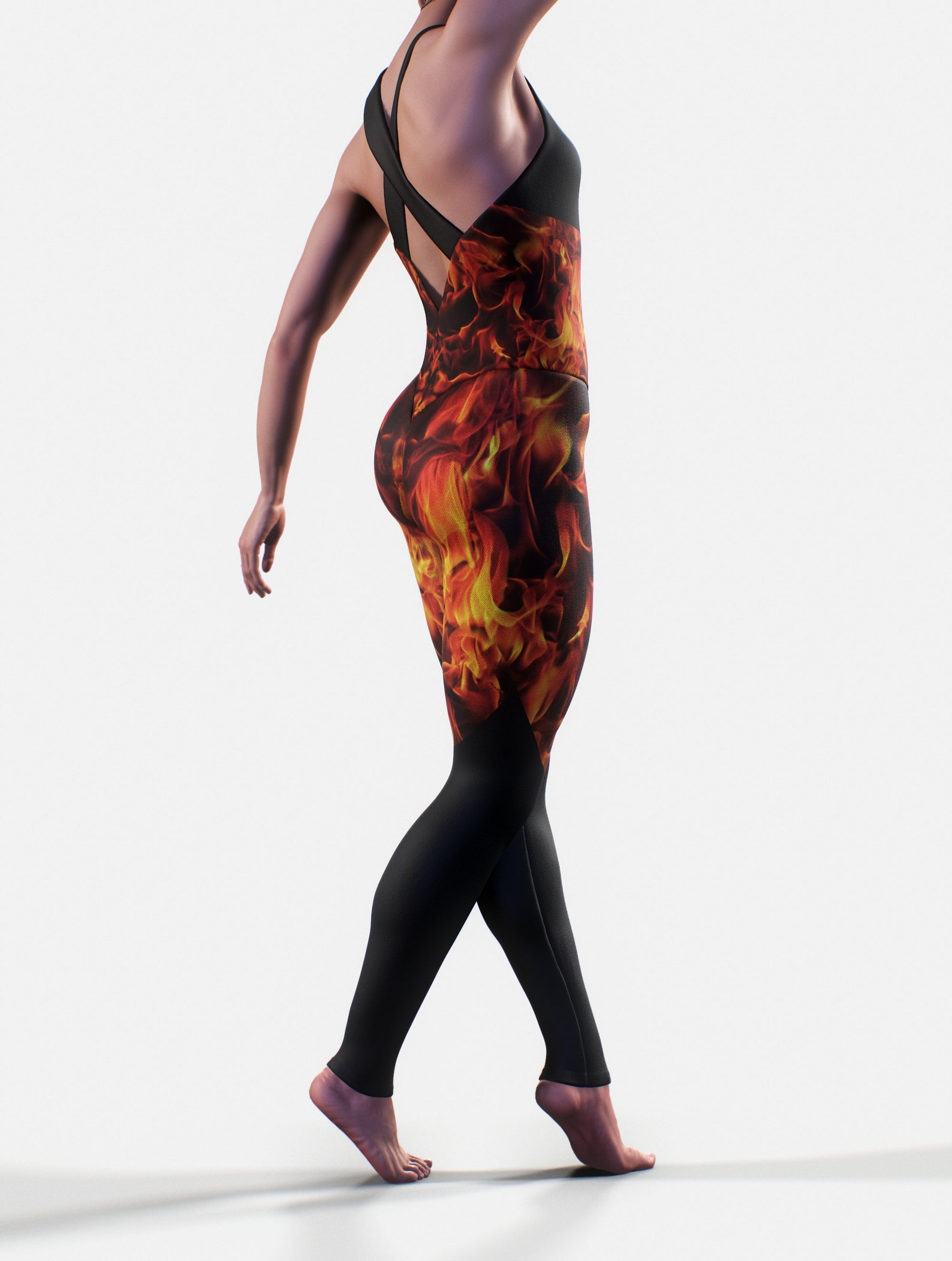 Fire Bodysuit Demon Burning Festival Costume Elastic Sportswear Straps ...