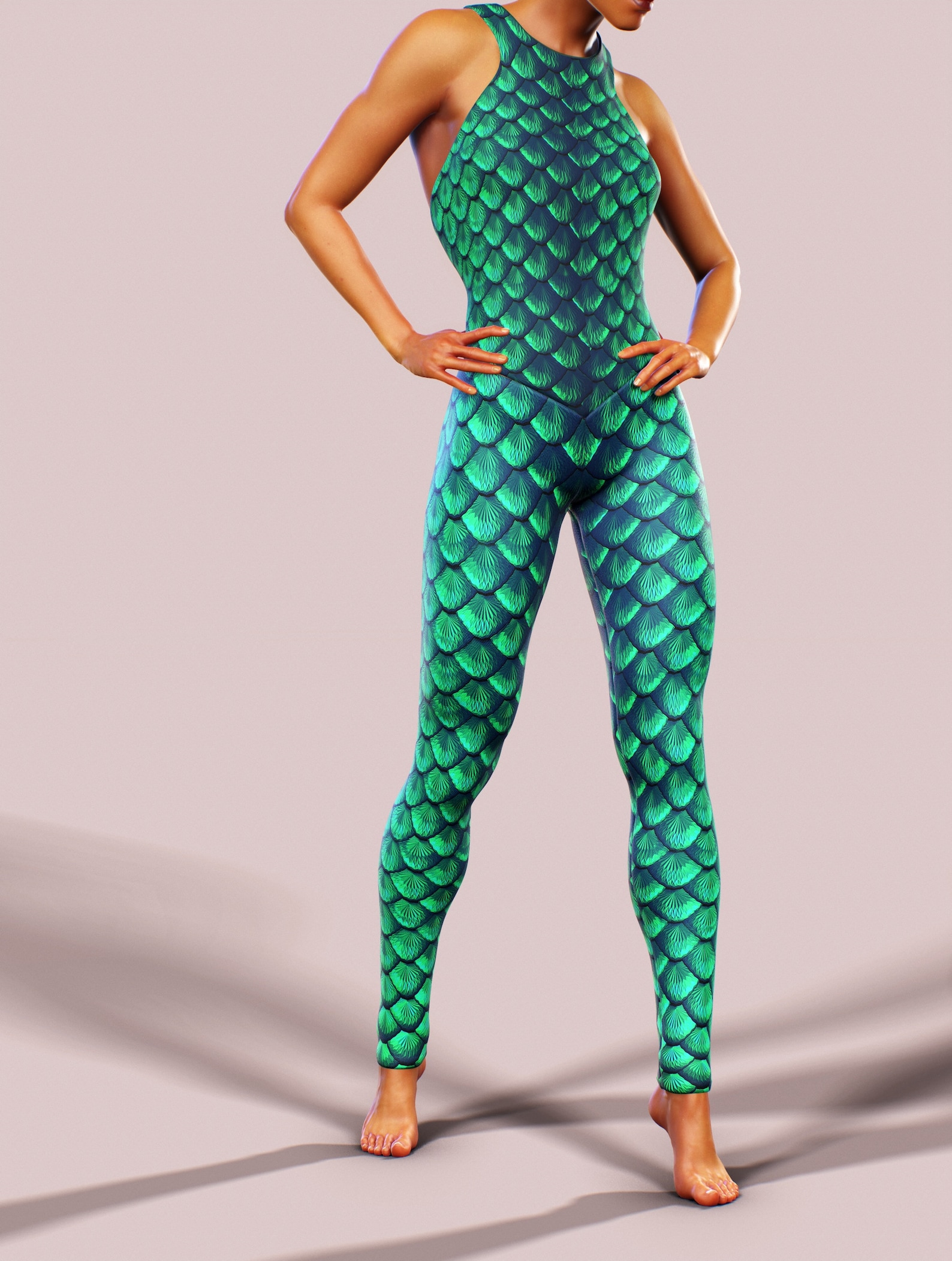 One Piece Mermaid Catsuit Workout Green Bodysuit Dragon Scale | Etsy
