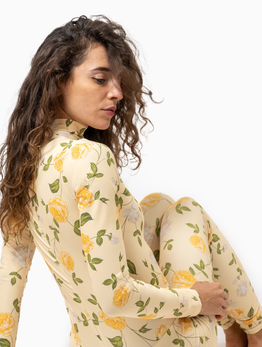 English Roses Catsuit | Yellow Women Bodysuit Romantic Botanical ...
