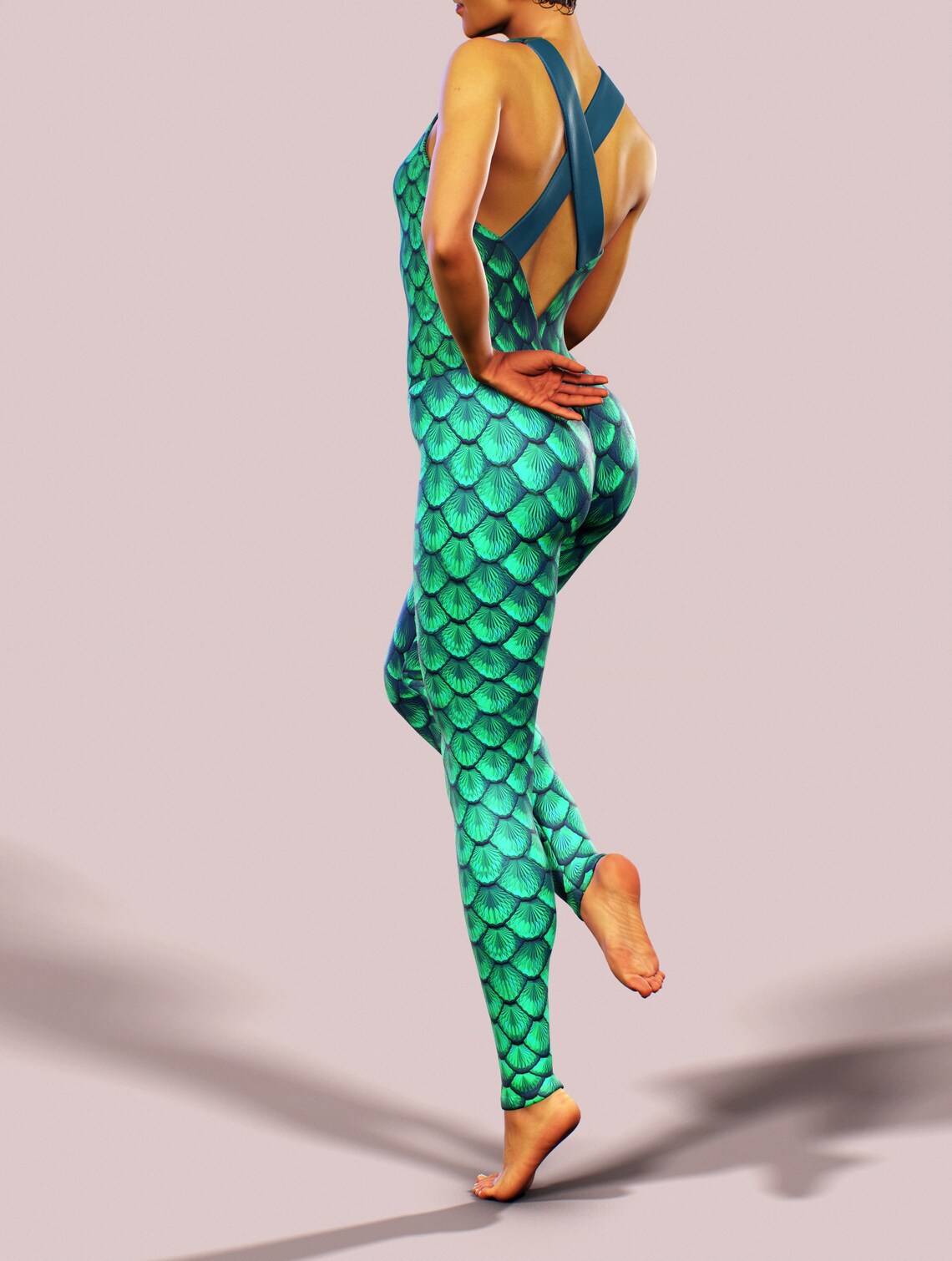 One Piece Mermaid Catsuit Workout Green Bodysuit Dragon Scale | Etsy