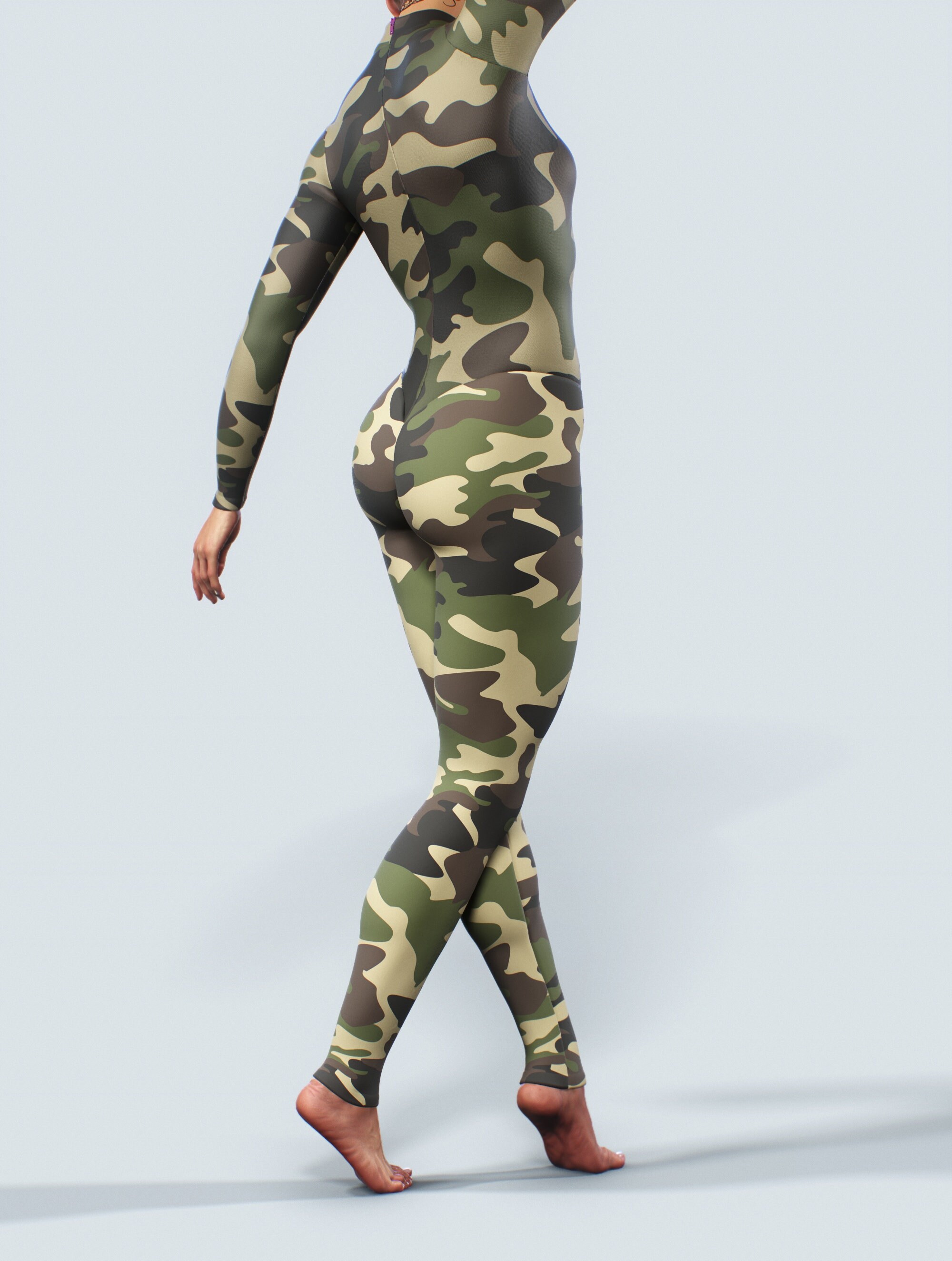 Camo Full Bodysuit | Long-sleeves Military Unitard Sports Zipper ...