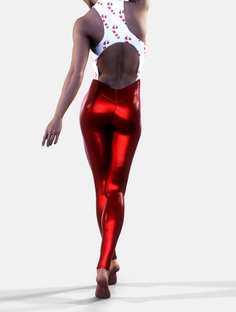 Candy Cane Bodysuit Red Metallic Women Unitard Winter | Etsy