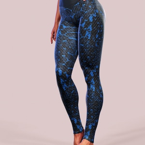 Snake Skin Blue Leggings Animal Pattern Boa Python Print Yoga Pants ...