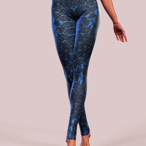 Snake Skin Blue Leggings Animal Pattern Boa Python Print Yoga Pants ...
