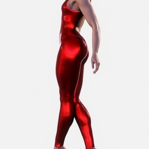 Red Metallic Costume | Festive Women Bodysuit Shiny Sparkling Limited ...