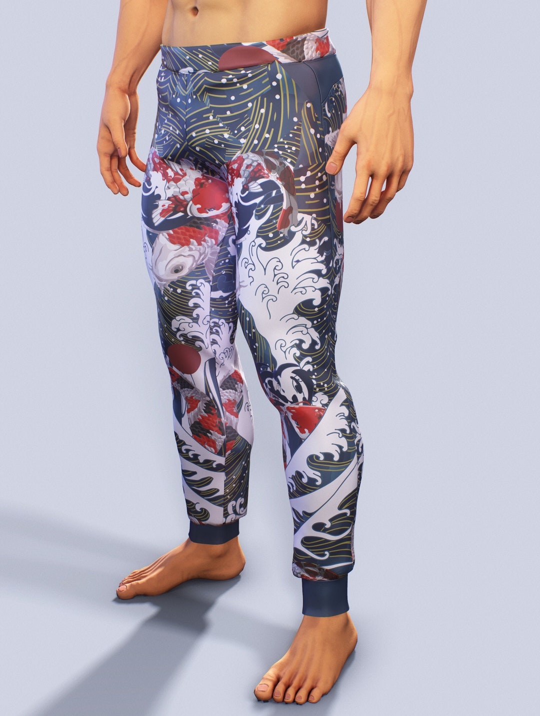 Japanese Koi Joggers | Tsunami Wave Jap Pattern Unisex Trousers Men ...