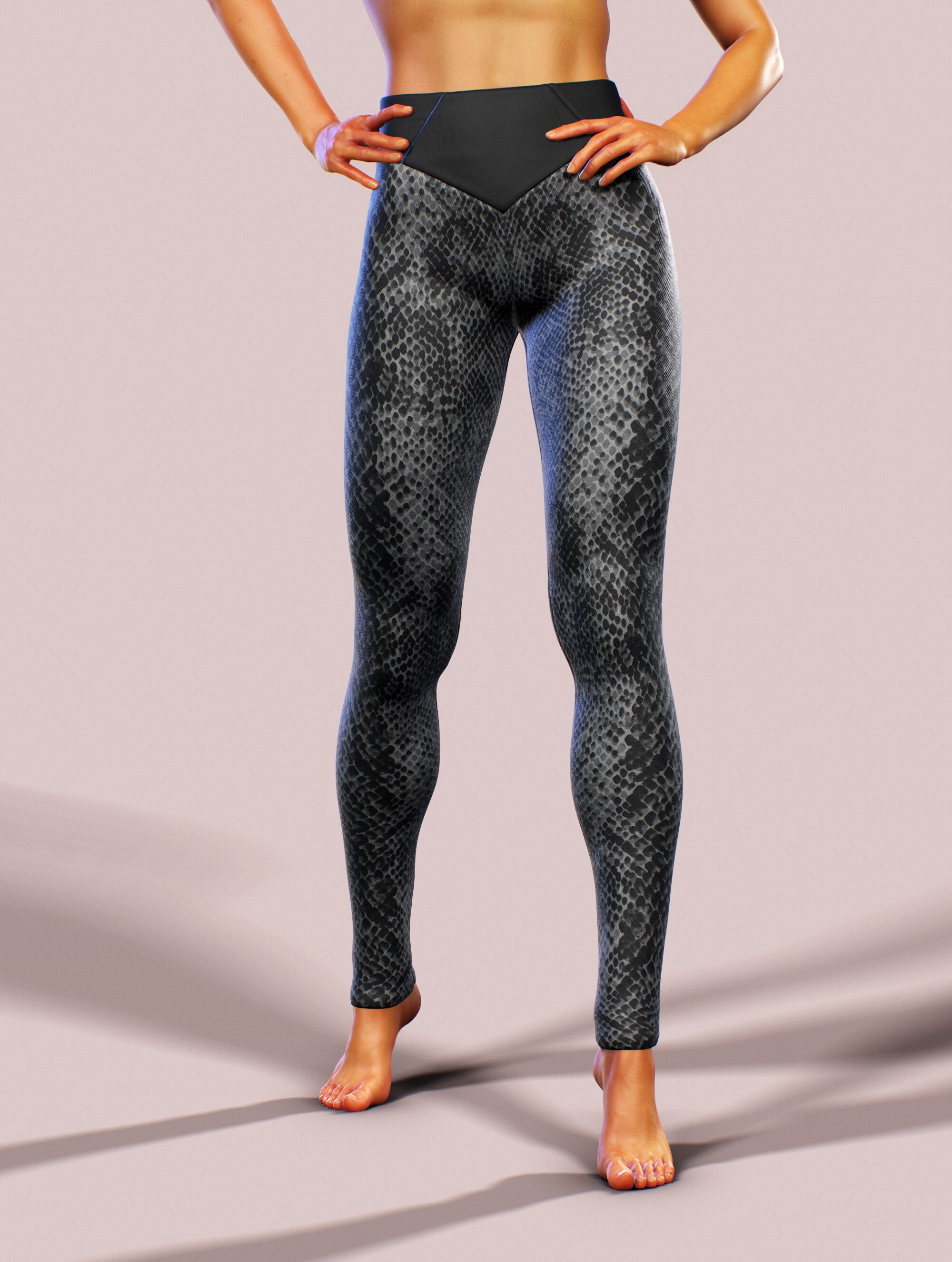 Black Grey Snake Skin Leggings Reptile Pattern Yoga Pants Shaping ...