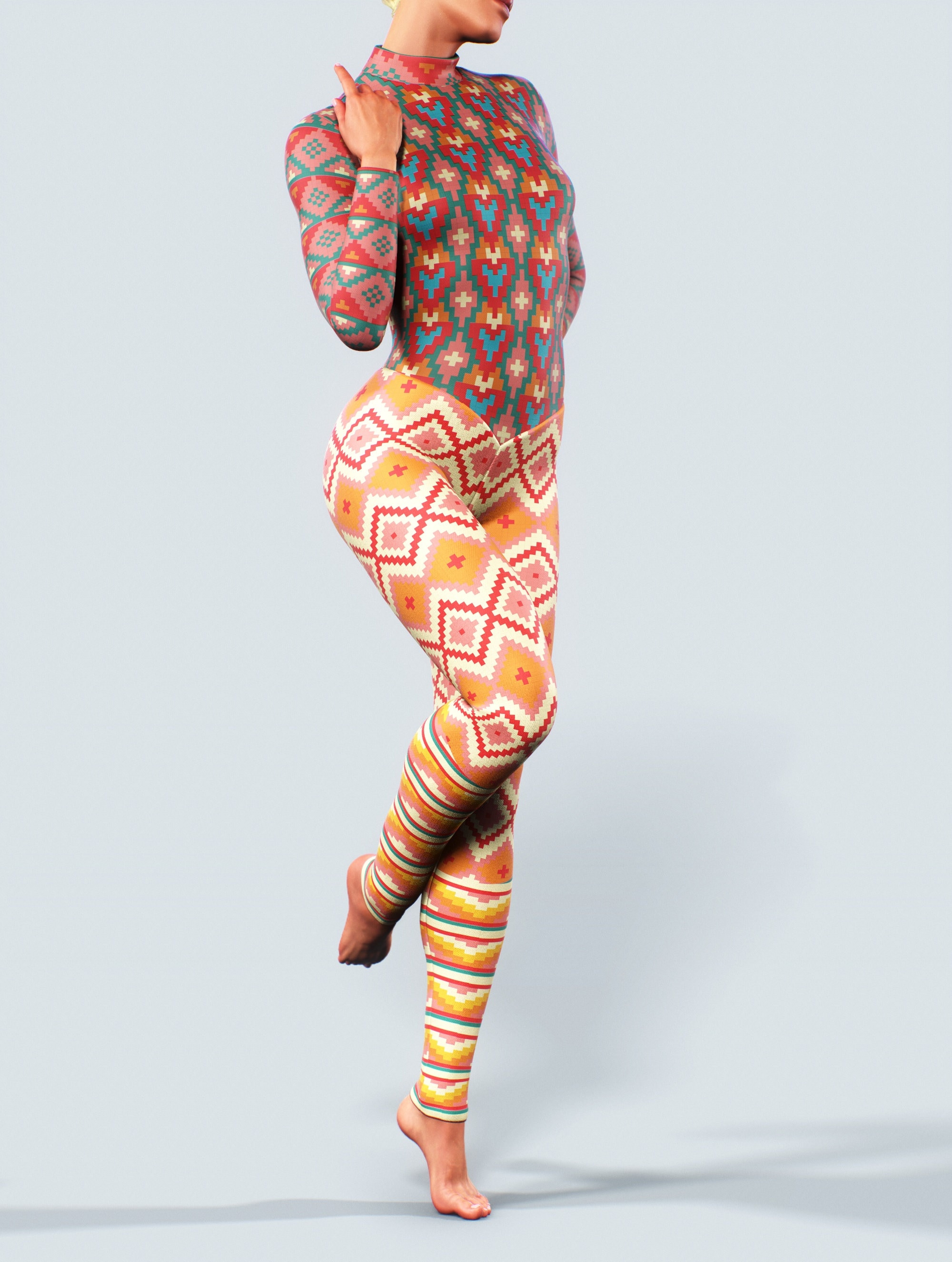 Aztec Festival Unitard Printed Motives Bodysuit Full Body | Etsy