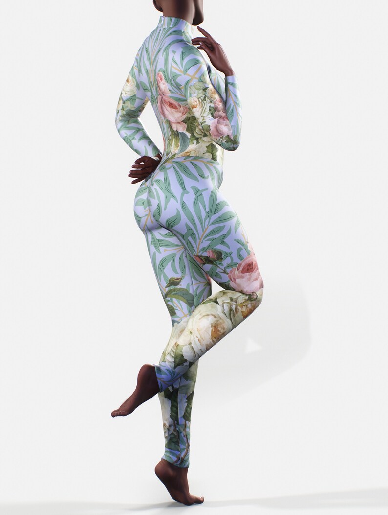 Romantic English Roses Suit | Vintage Tender Floral Bodysuit Women One ...