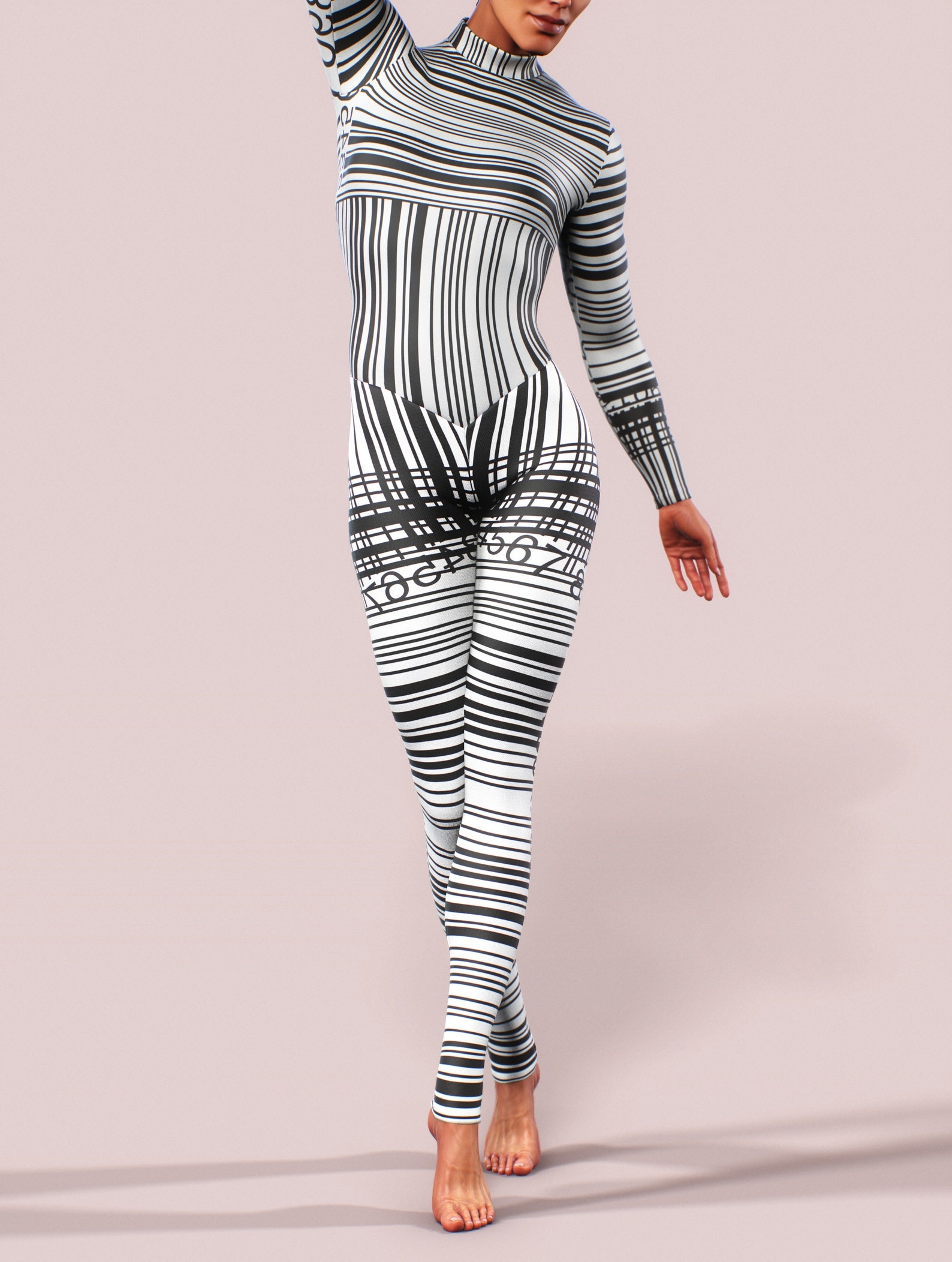 Barcode Illusion Bodysuit Cosplay Costume Lines Black White Stripes ...