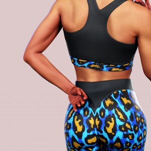 Leopard Double Facedsports Bra Animal Blue Print Yellow Cat Pattern ...