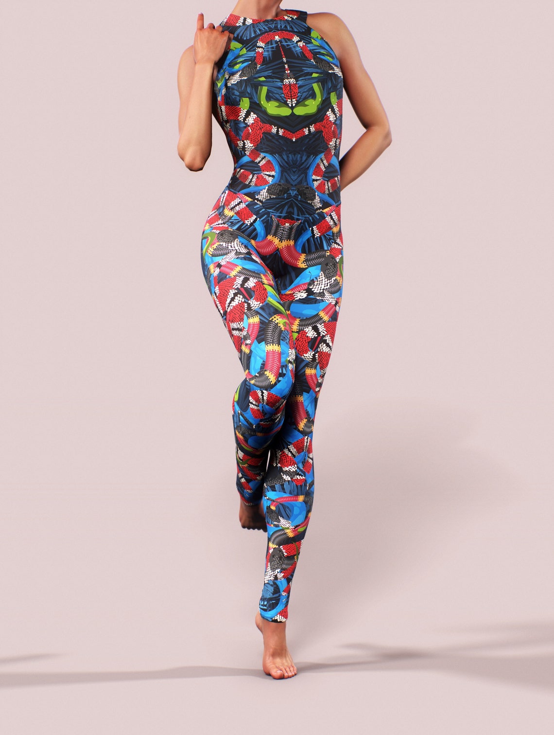 Workout Snake Print Catsuit Straps Open Back Bodysuit Sexy Gym - Etsy ...