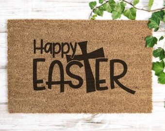 Happy Easter Cross Doormat Easter Doormat Easter Decor - Etsy