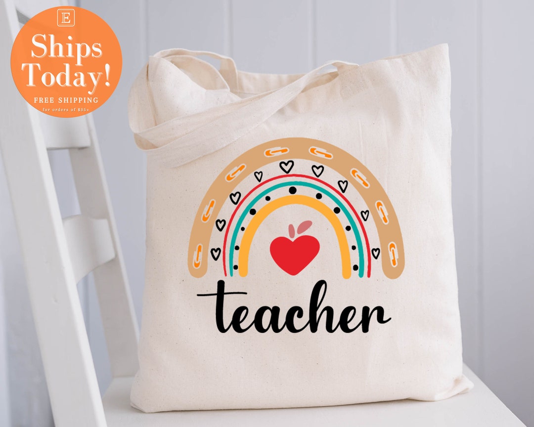 Teacher Tote Bag, Teacher Appreciation, Boho Rainbow Design, Teachers ...