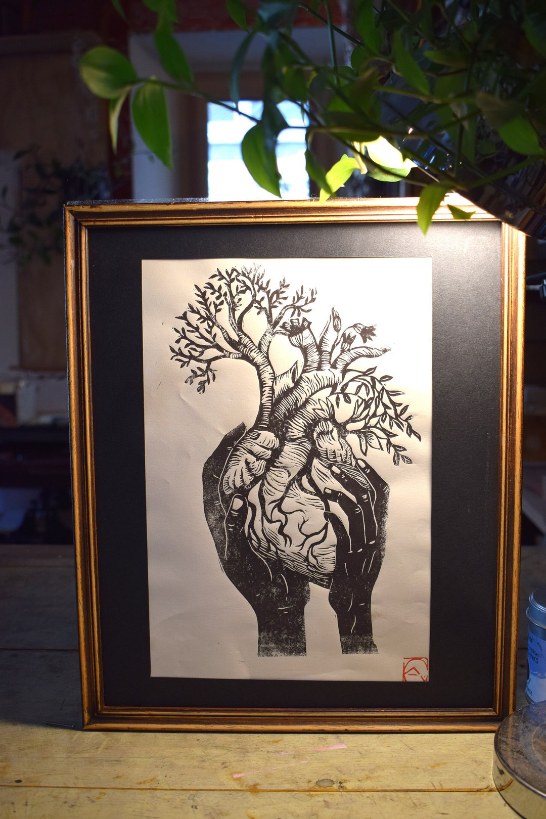 Linocut Hands and Flowery Heart, A4 Format - Etsy