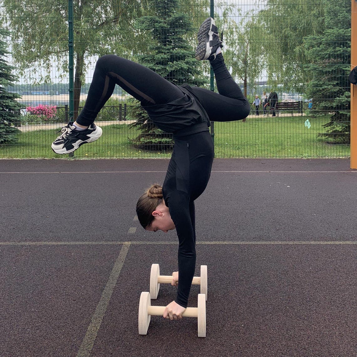 Wooden Parallettes Push up Bars Handstand Canes 3-in-1 Calisthenics ...