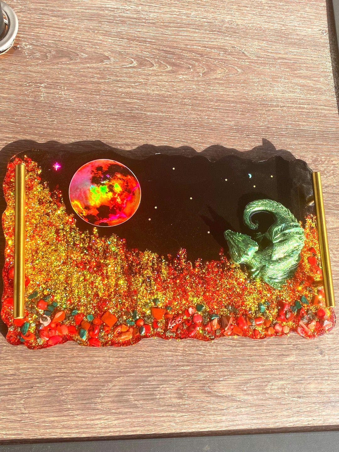 Dragon Moon Orgonite Tray, Red Jasper, EMF Protection, Jewelry Display ...