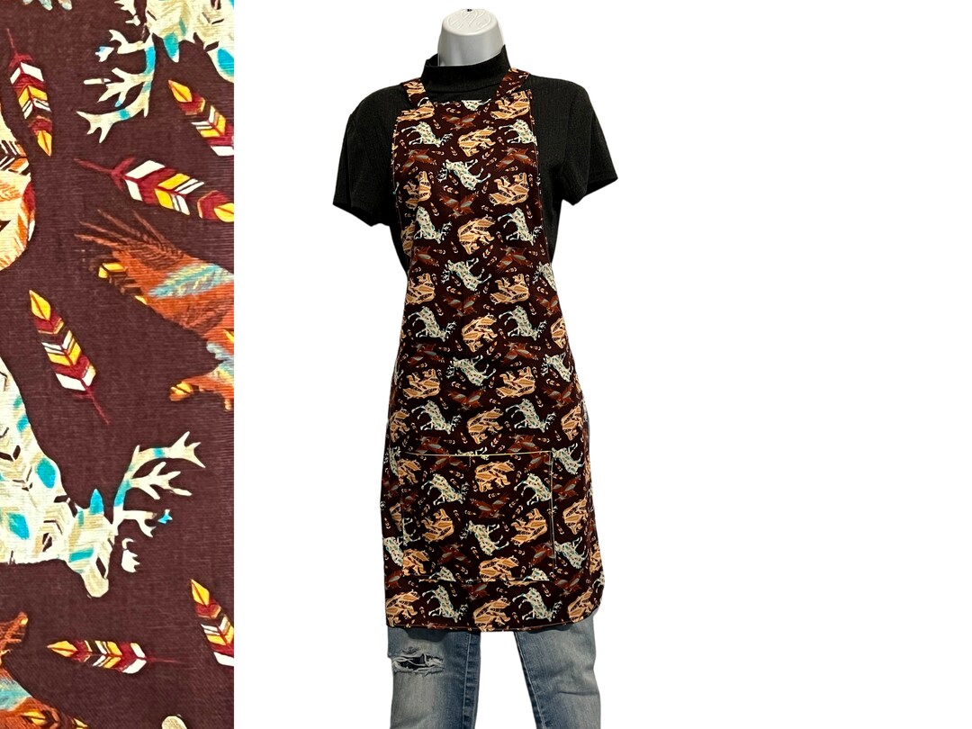 Woodland Bear Deer Eagle Feather Adult Apron Reversible With Pockets ...