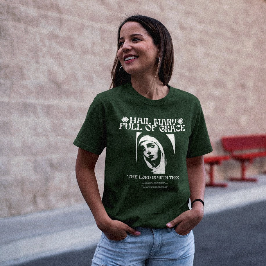 Hail Mary Full of Grace Crew Neck T-shirt, Virgin Mary, Blessed Mother ...